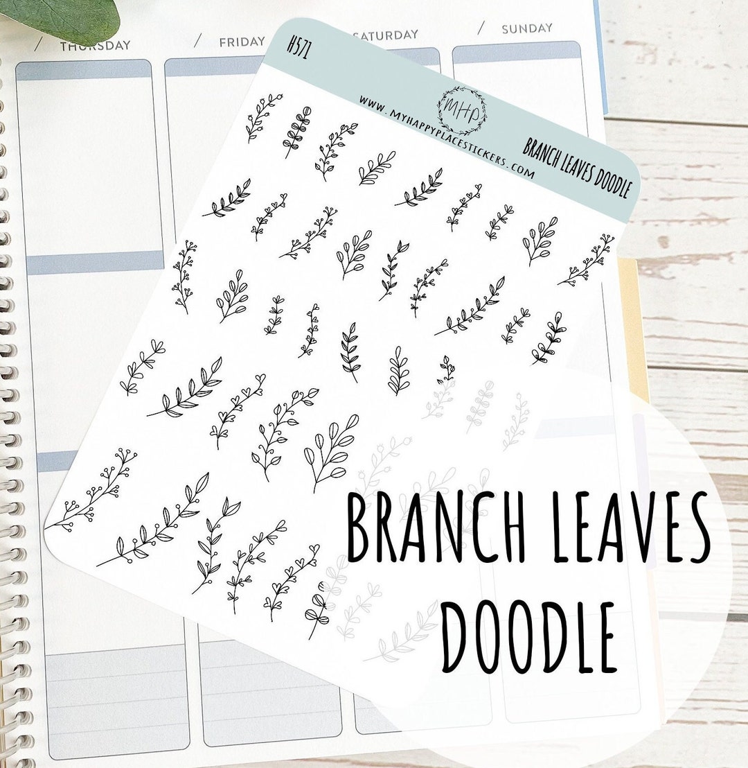 Branch Leaves Doodle Stickers for Bullet Journals. Stickers for ...