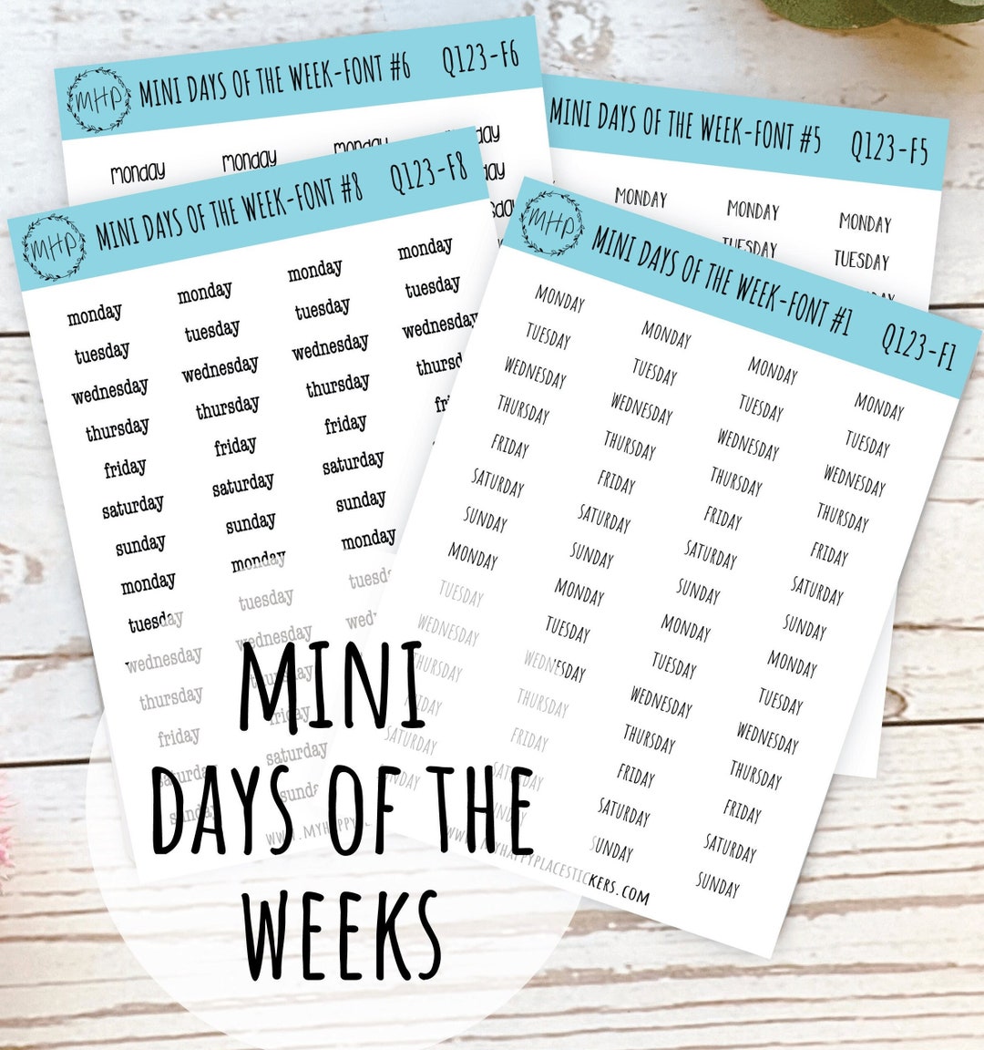 Mini Days of the Week Stickers for Bullet Journals and Planners ...