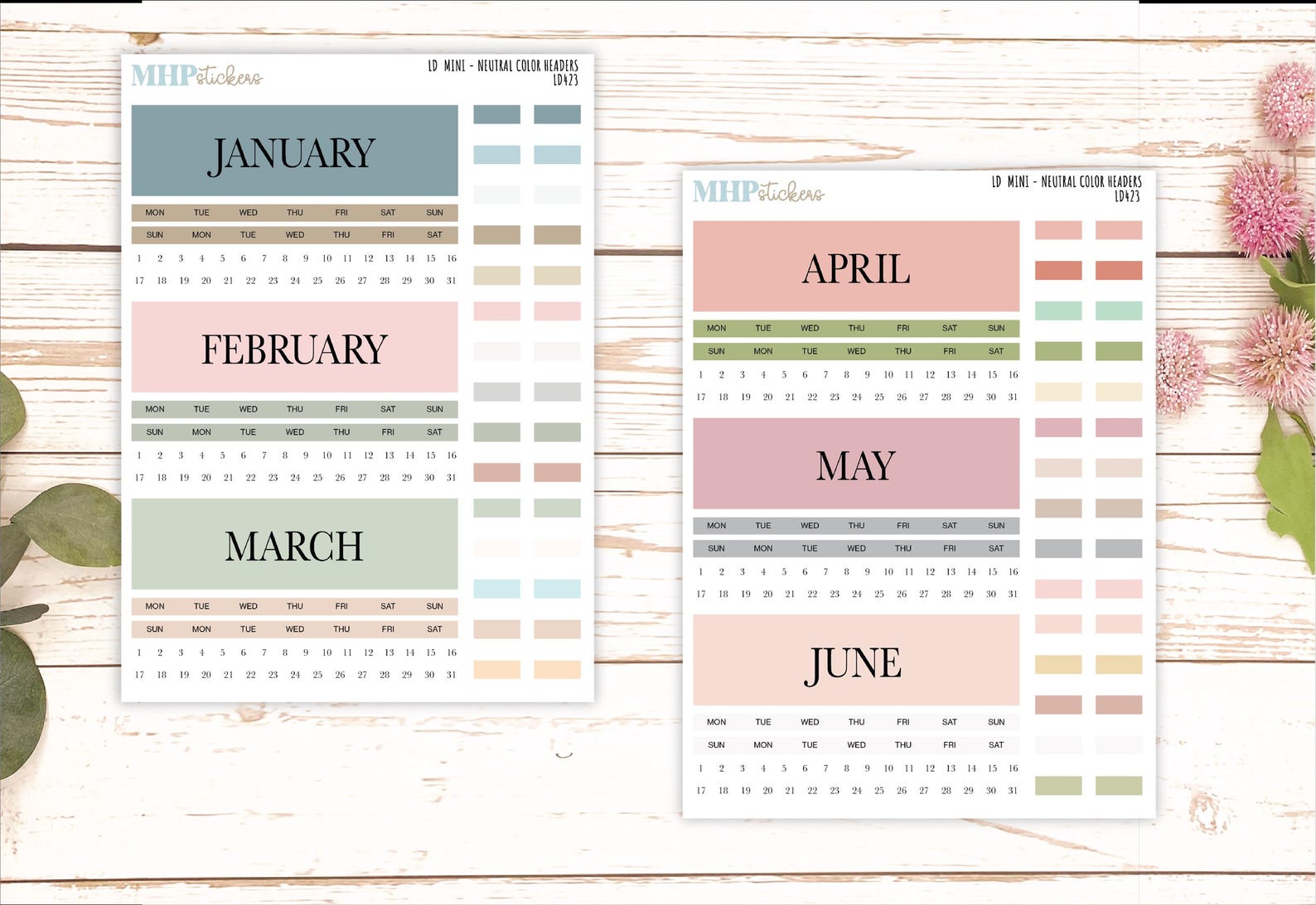 Neutral Color Monthly Headers Set for the Small Nancy & Anne Laurel ...