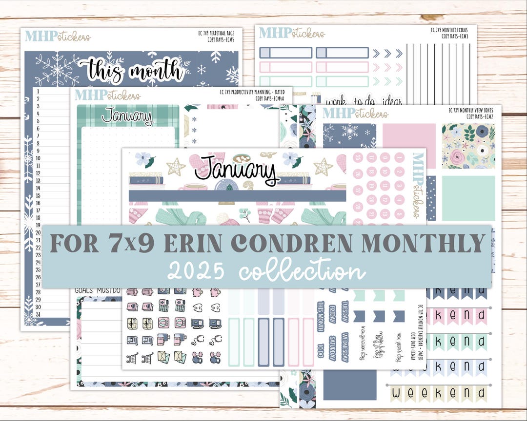 JANUARY 2025 Monthly Kit Stickers for 7x9 Erin Condren Planners. "cozy ...