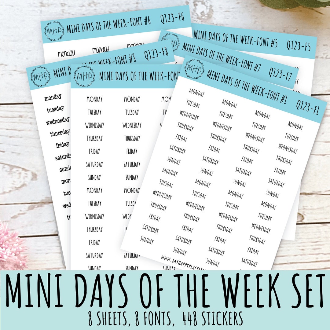 STICKER SET - Mini Days of the Week Stickers for Bullet Journals and ...