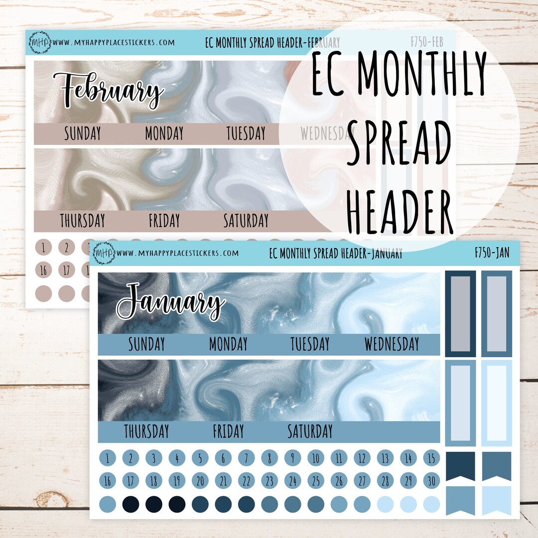 EC Monthly Spread Header, Change Stickers for 7x9 EC Planners || F750 ...