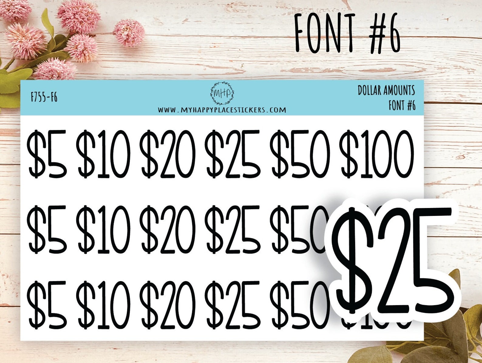 Dollar Amount Stickers. 5, 10, 20, 25, 50 & 100 Dollar Stickers. Saving ...