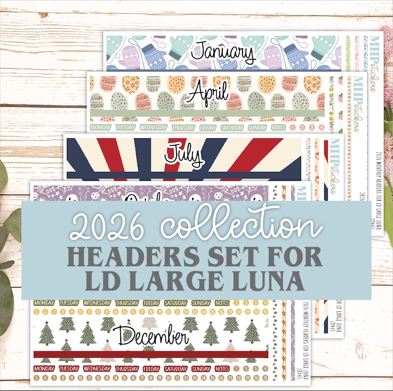 2026 Monthly Headers Set for the Large Luna Laurel Denise Planners ...