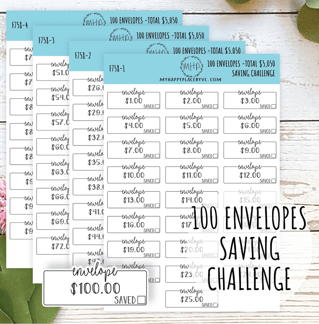 100 Envelope Stickers for Savings Challenge (total Savings 5,050.00 ...