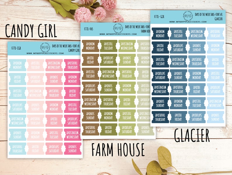 Days of the Week Tabs. Stickers for Planners. Tabs for Planners. Days ...