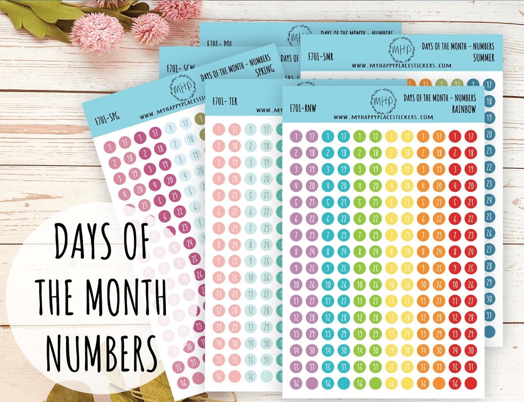 Days of the Month DOT Stickers for College Planner, Teacher Planners ...
