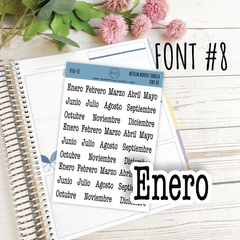 Medium SPANISH Month Stickers for Bullet Journals and Planners. || H581 ...