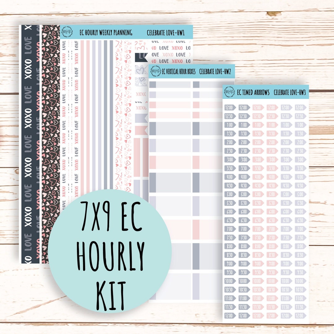 Hourly Weekly Stickers for 7x9 Planners. Valentine's Day. FEBRUARY ...