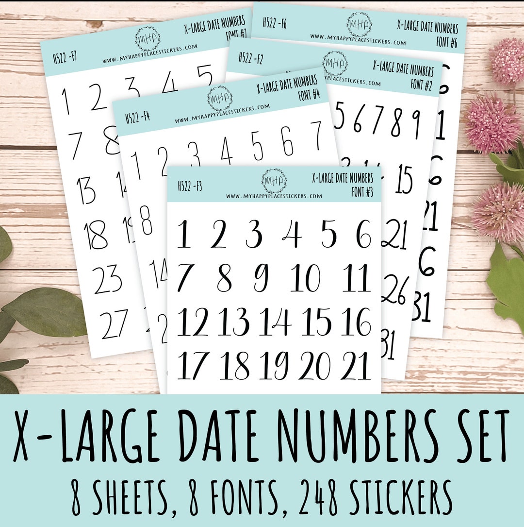 Sticker Set of X-large Date Number Stickers for Planners, Organizers ...