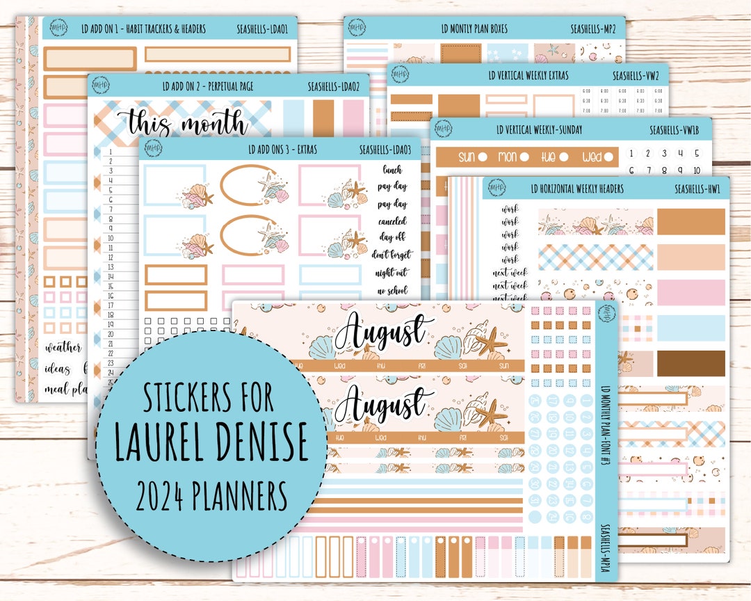August Stickers for 2024 Laurel Denise Planners. seashells MPSSH - Etsy
