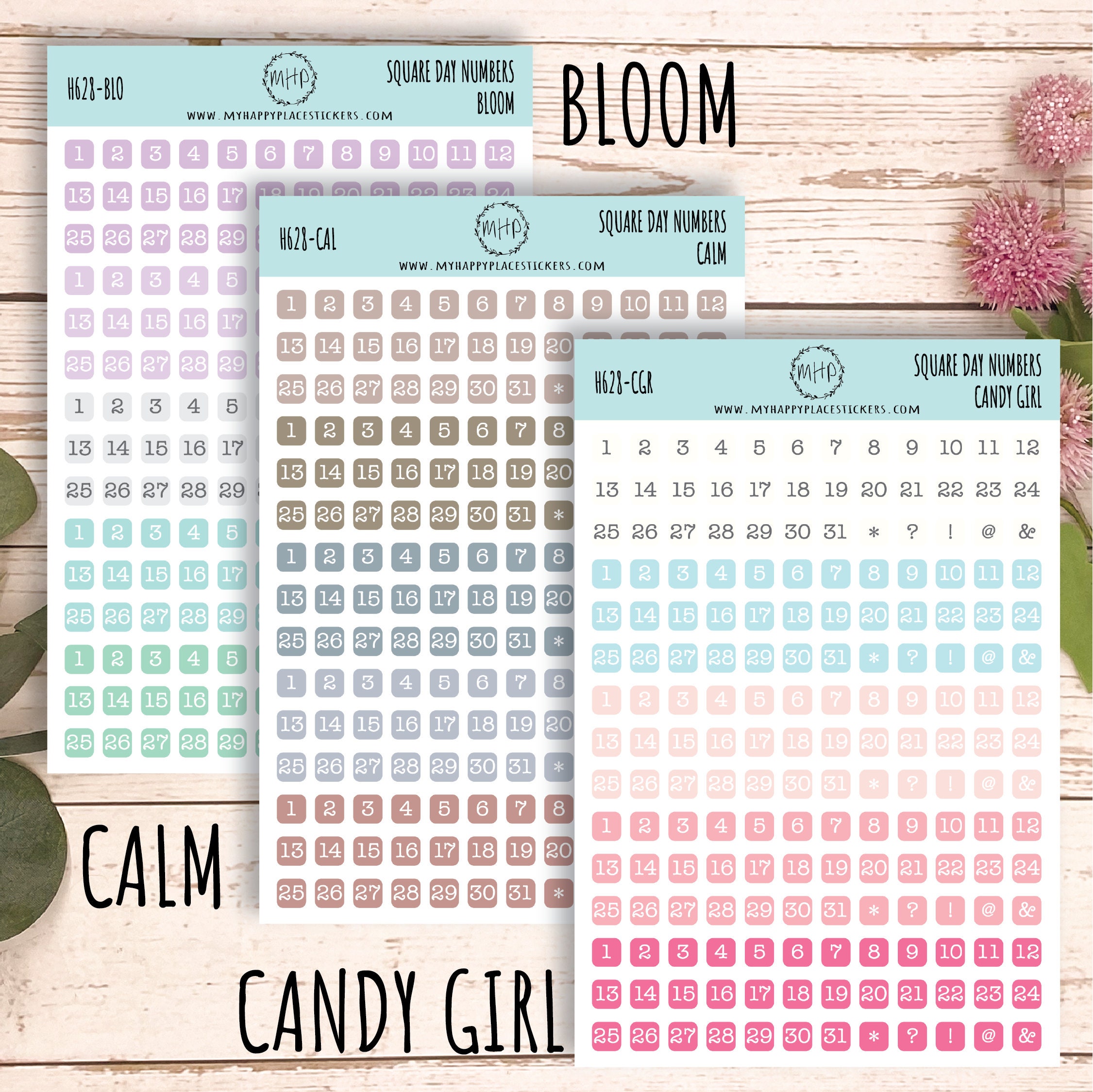 Square Day Number Stickers. Planner Stickers || H628 - Etsy