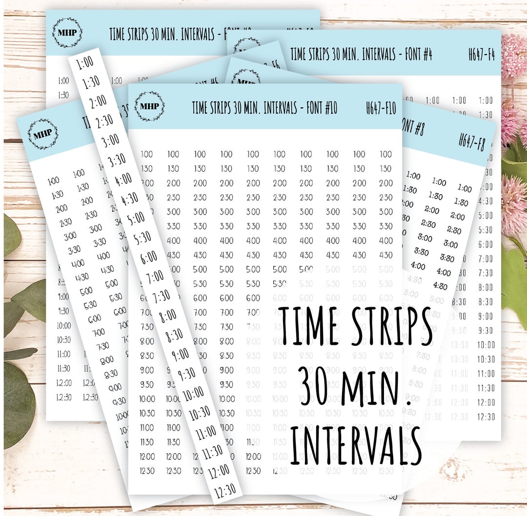 Time Strips for Planners. 30-minutes Intervals. Planner Stickers ...