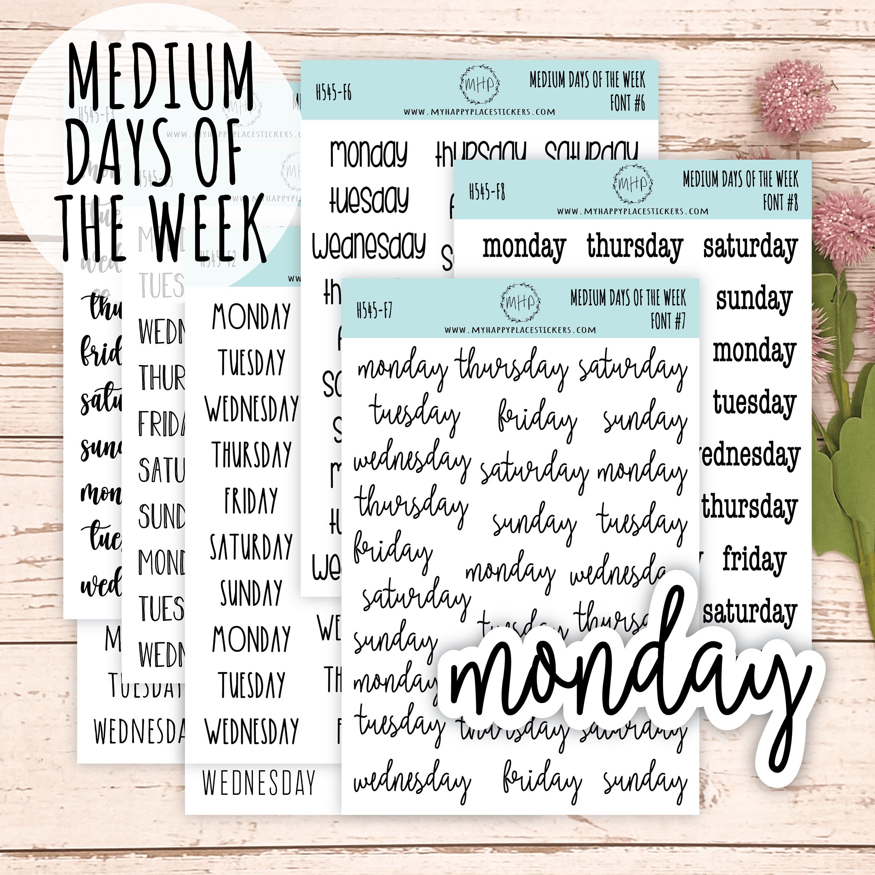 Medium Days of the Week Stickers for Planners, Organizers and Bullet ...