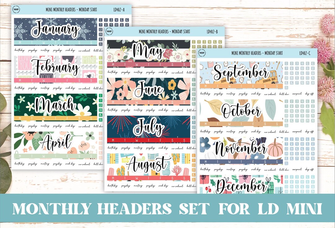 Monthly Headers Set for the Small Nancy & Anne Laurel Denise Planners ...