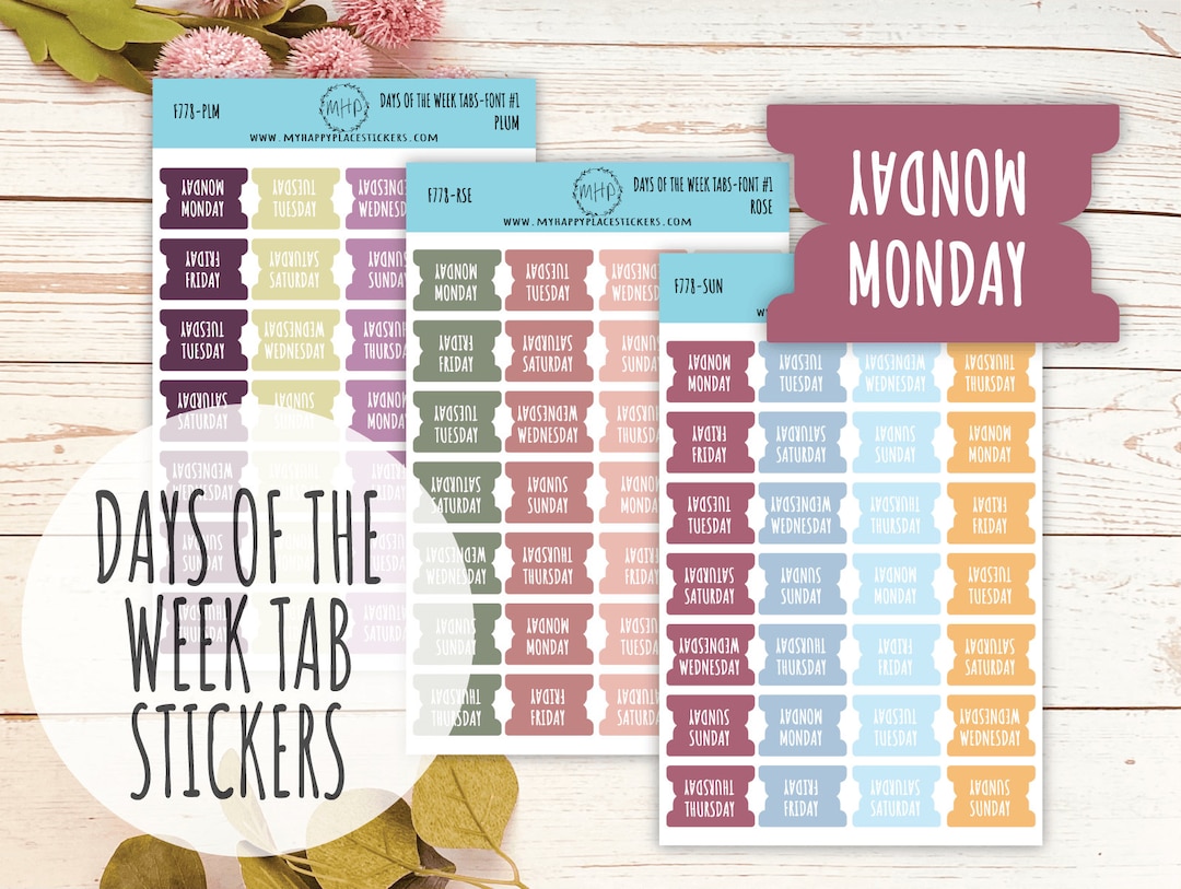 Days of the Week Tabs. Stickers for Planners. Tabs for Planners. Days ...