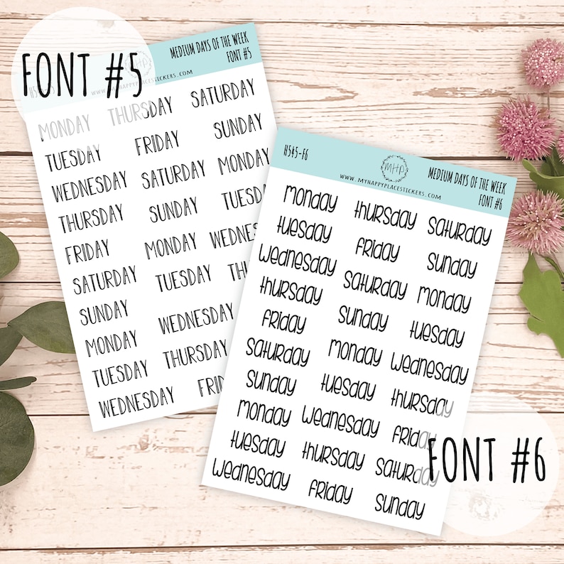 Medium Days of the Week Stickers for Planners, Organizers and Bullet ...
