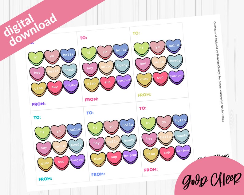 Conversation Hearts Printable Valentine (digital Download) - Etsy