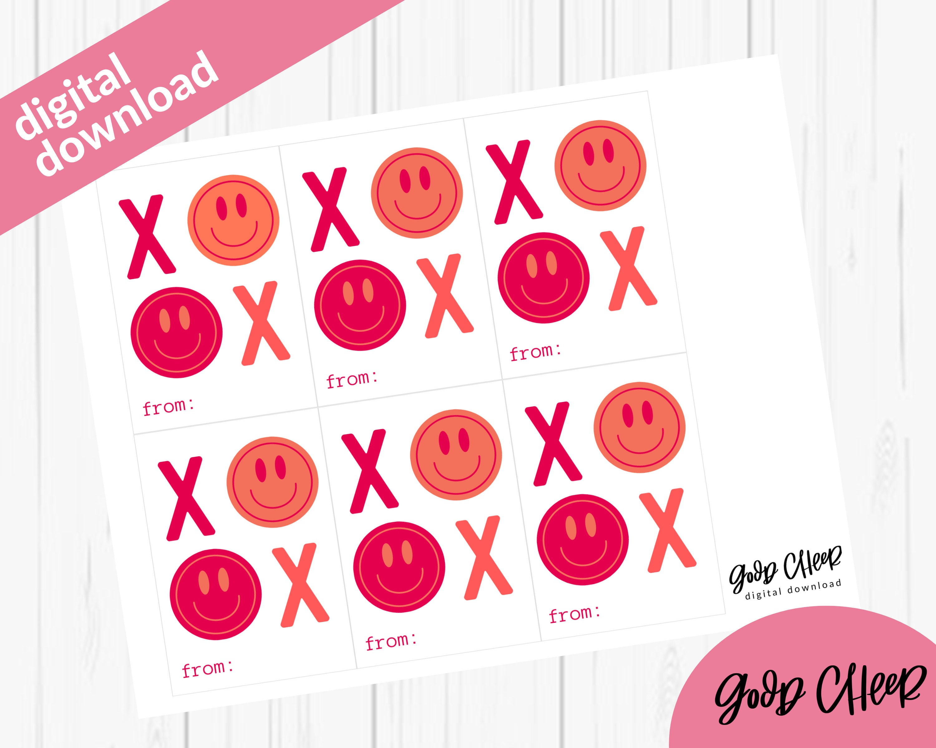 Printable Valentines || XOXO Smiley Face (digital Download) - Etsy
