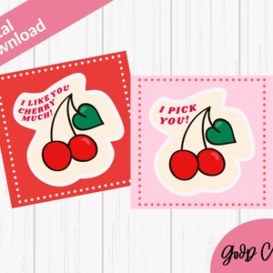 Printable Valentine | I Like You Cherry Much (cherry Themed, Digital ...