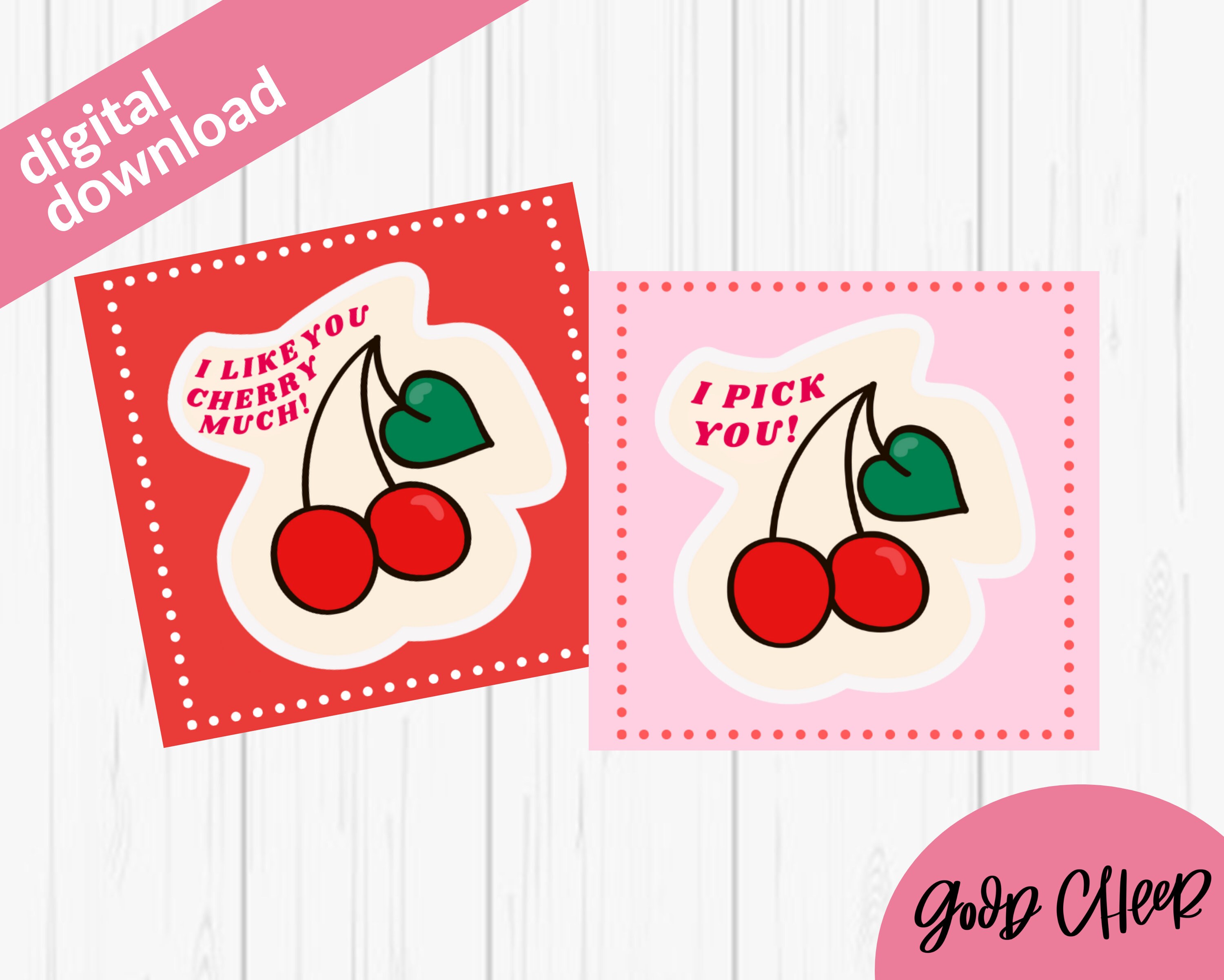 Printable Valentine | I Like You Cherry Much (cherry Themed, Digital ...