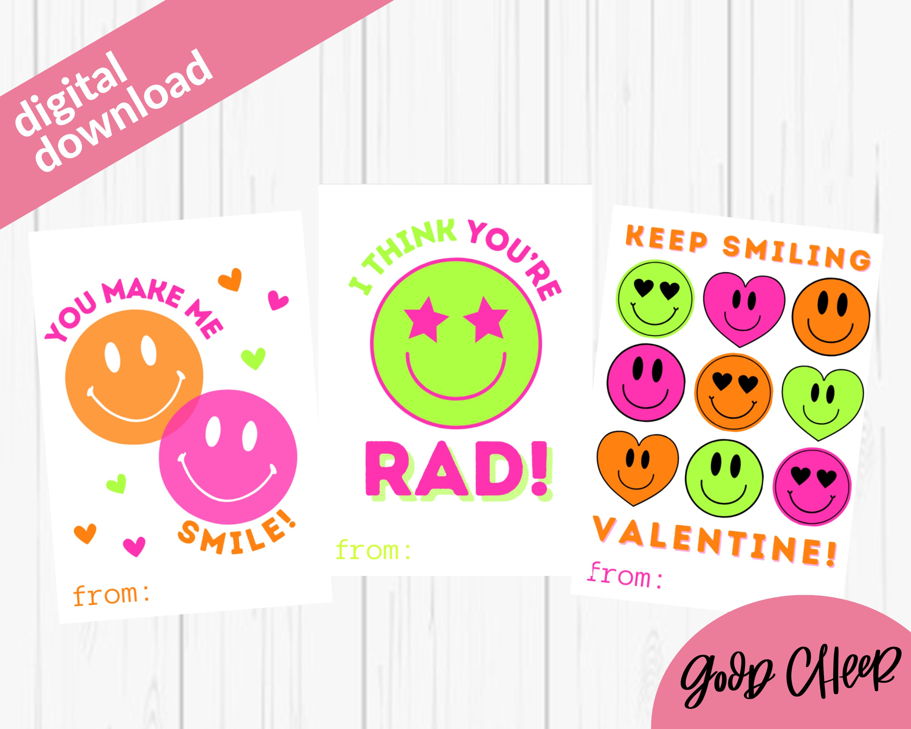 Smiley Face Printable Valentine (digital Download) - Etsy
