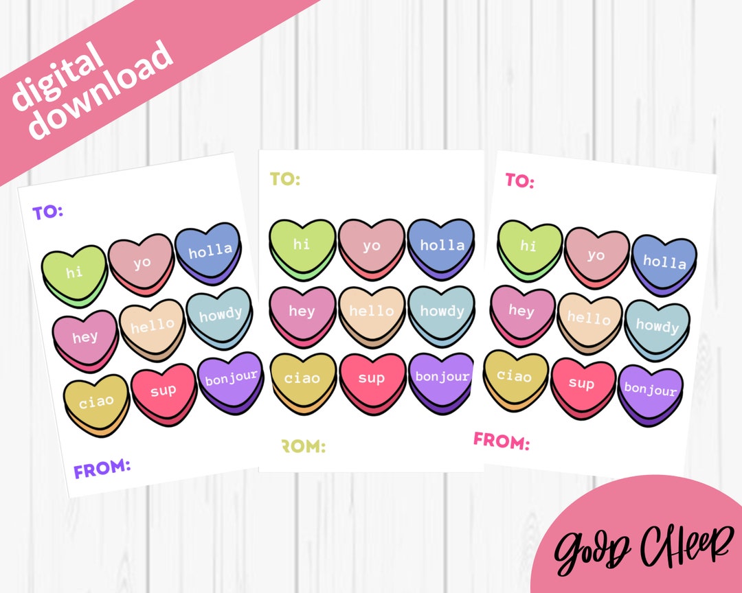 Conversation Hearts Printable Valentine (digital Download) - Etsy