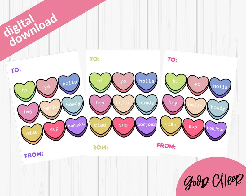 Conversation Hearts Printable Valentine (digital Download) - Etsy