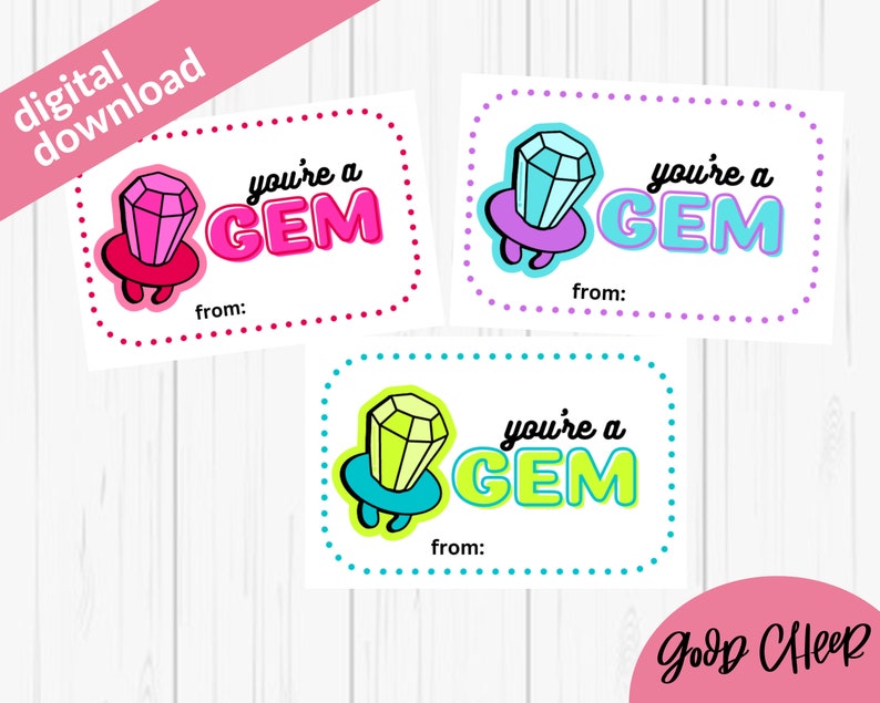 Printable Valentine | You're a Gem, Ring Pop Valentine (digital ...
