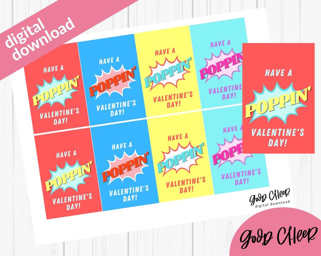 Printable Valentine | Have a Poppin' Valentine's Day (digital Download ...