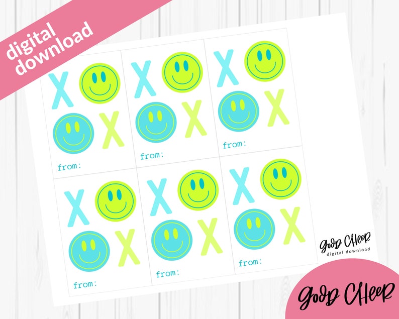 Printable Valentines || XOXO Smiley Face (digital Download) - Etsy