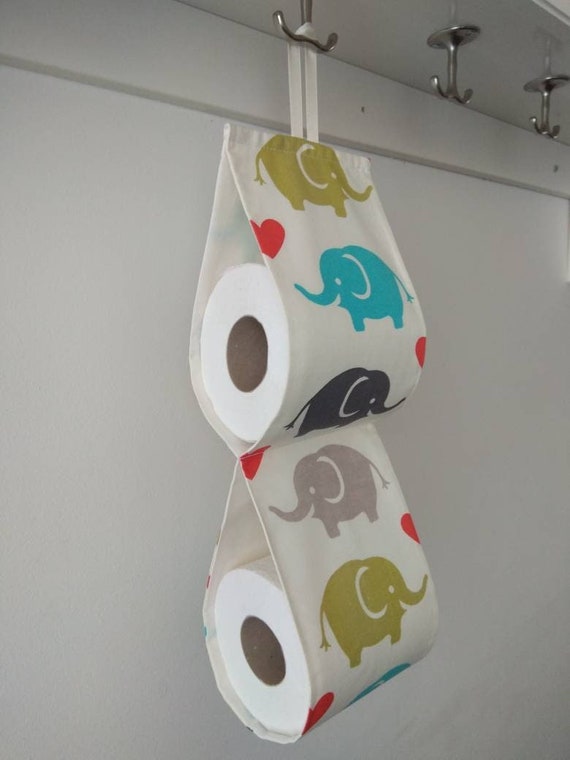 Cream Fabric Toilet Roll Holder Elephants Print Fabric 2 3 Rolls at the Wall or Door. Bath Decor. Magazin Holder. Door Storage Etsy Ireland