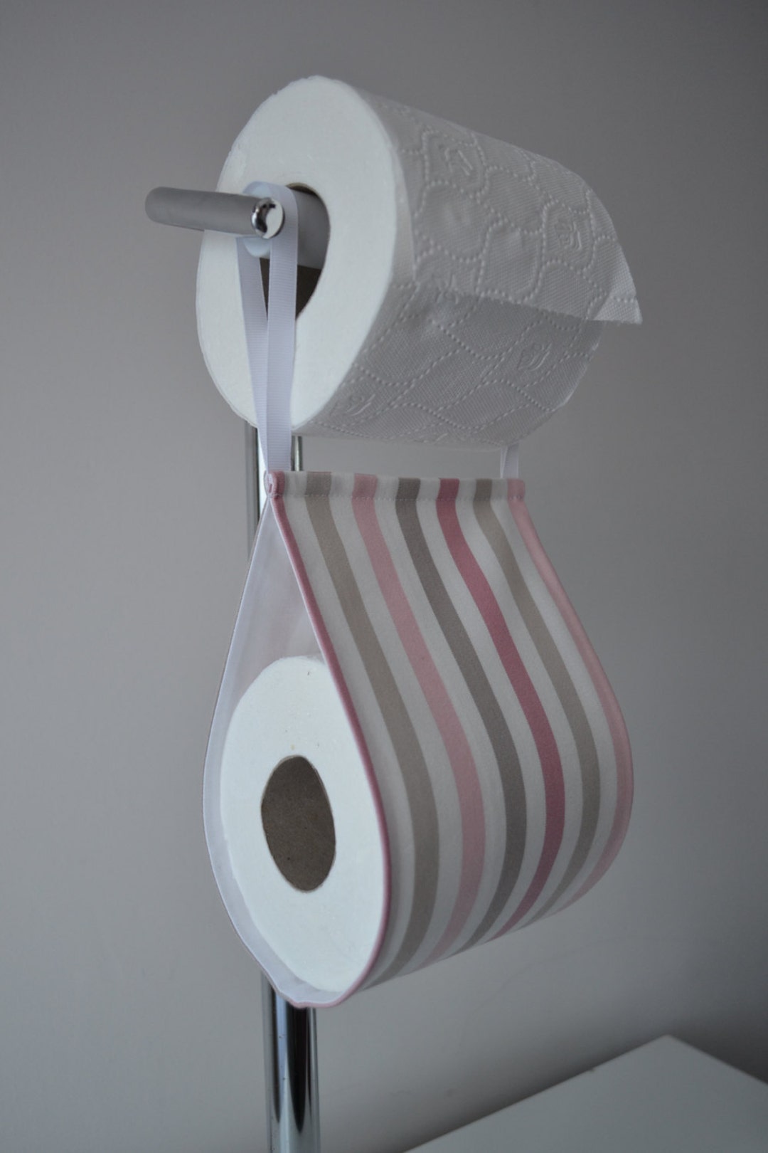 Spare Roll Toilet Paper Holder Storage With Fabric- White With Pink and ...
