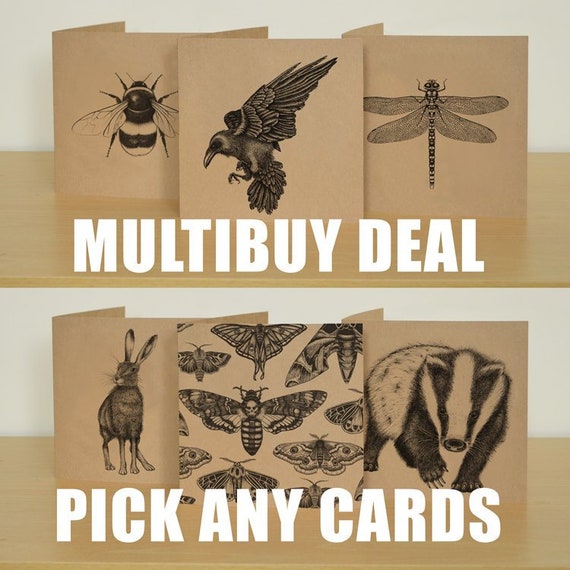 Mix and Match 3 Greetings Cards. Artist Illustrations of | Etsy