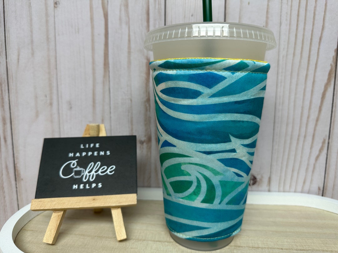 Summer Waves Cold Cup Sleeve, Beach Lover Iced Coffee Cozy, Watercolor ...