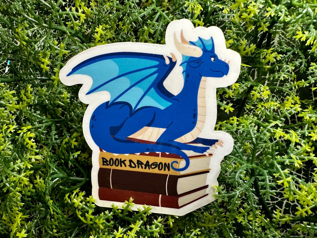 Book Dragon Characters Sticker, Bookish Blue Dragon Decal, Bibliophile ...