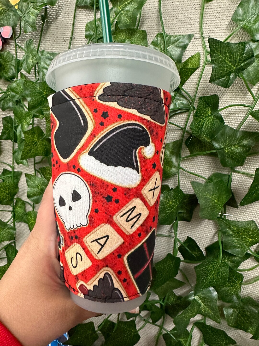 Red Winter Christmas Snow Coffee Sleeve, Cookie Cutout Iced Coffee Cozy ...