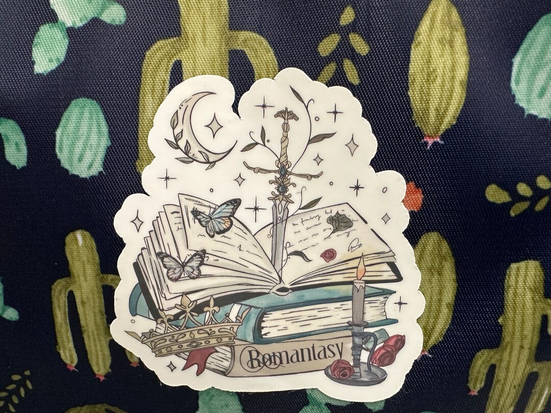 Romantasy Book Stack Sticker, E Reader Sticker, Dagger and Crown ...
