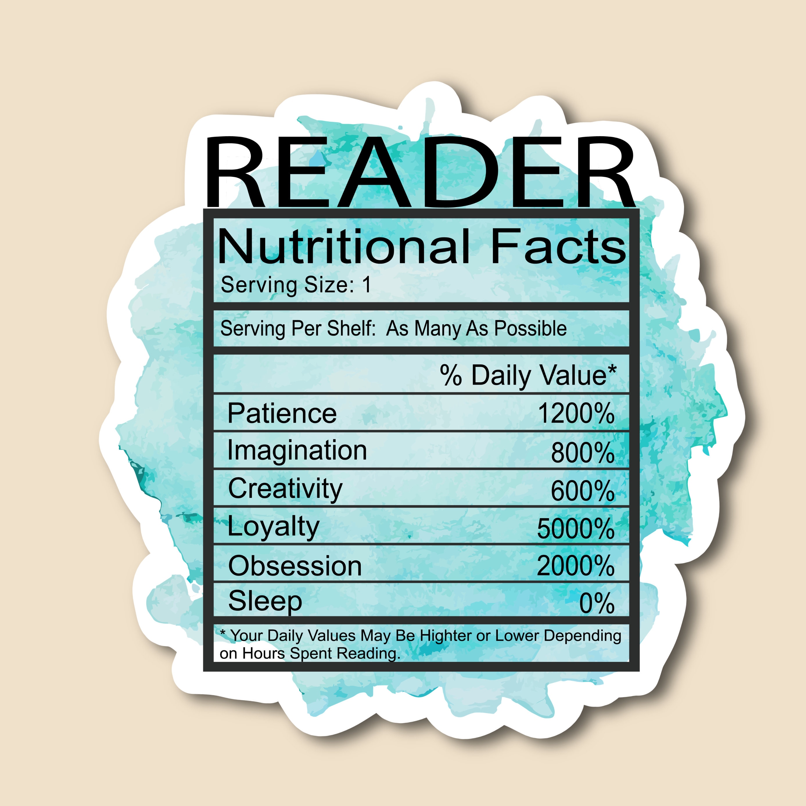 Reader Nutritional Facts Sticker Book Sticker Bibliophile | Etsy