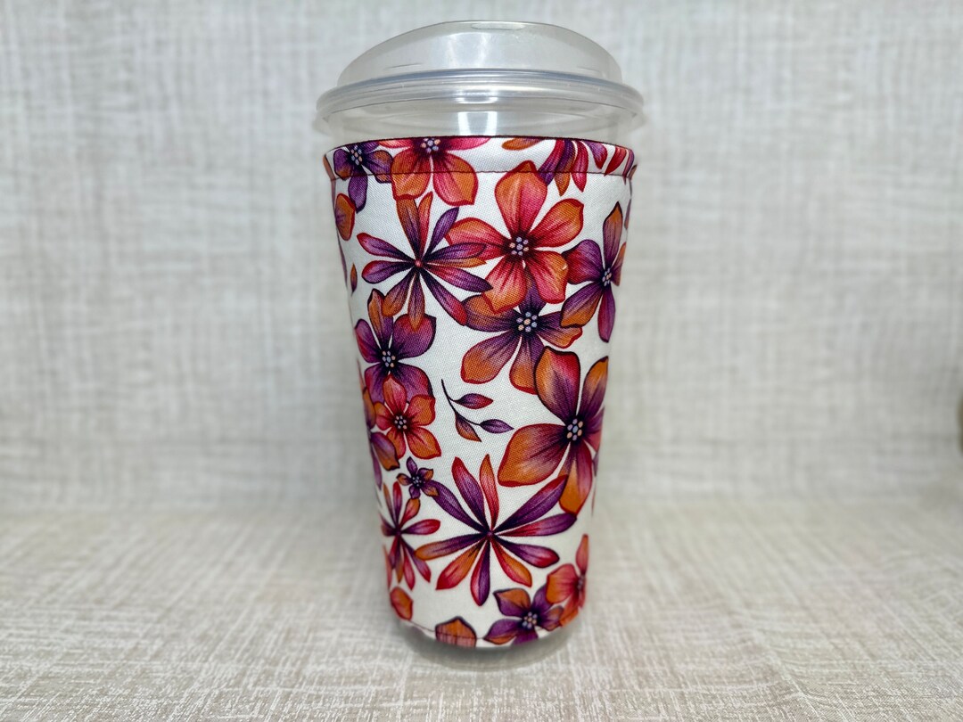 Pink Tropical Flower Cold Cup Sleeve, Coquette Floral Iced Coffee Cozy ...