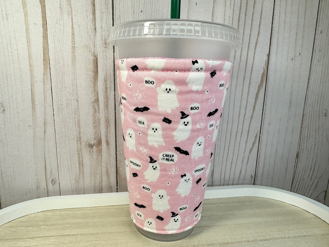 Pink Cute Ghosts Coffee Cup Cozy, Creep It Real Cup Sleeve for Iced ...