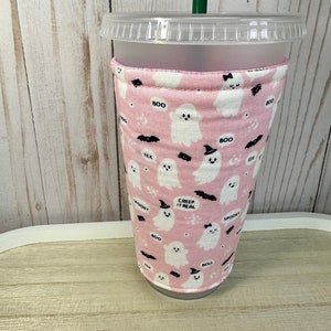 Pink Cute Ghosts Coffee Cup Cozy, Creep It Real Cup Sleeve for Iced ...