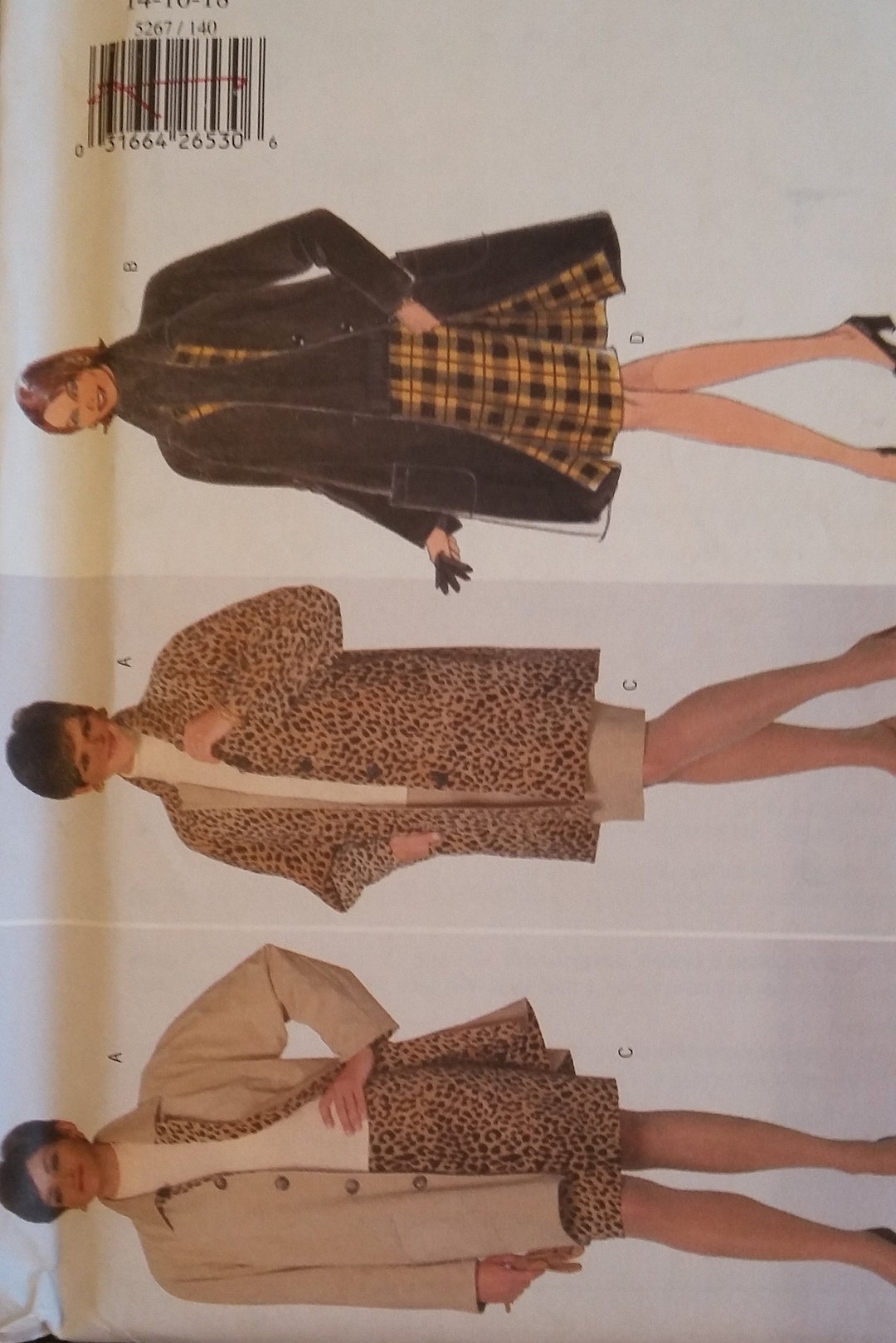 1990's Uncut Butterick 5267 Misses talla 14-18, reversible, manga ...