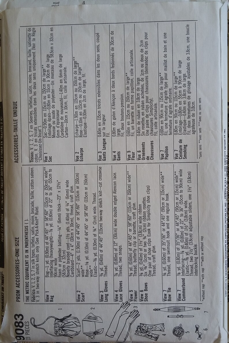 1980's Simplicity 9083 One Size, Prom Accessories: Bag, Shawl, Long ...