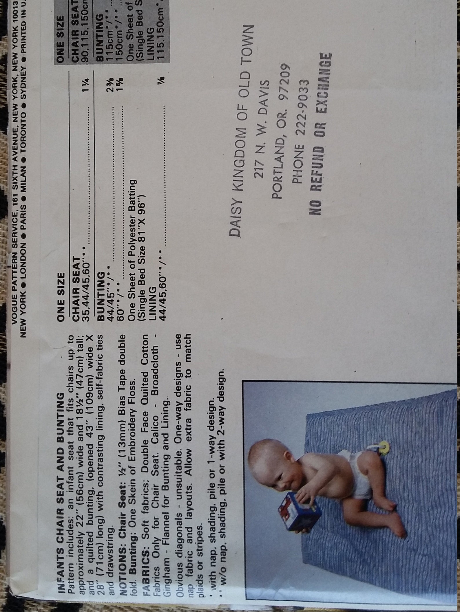 1980's Uncut Vogue 8358 Baby Bunting and Chair Seat - Etsy