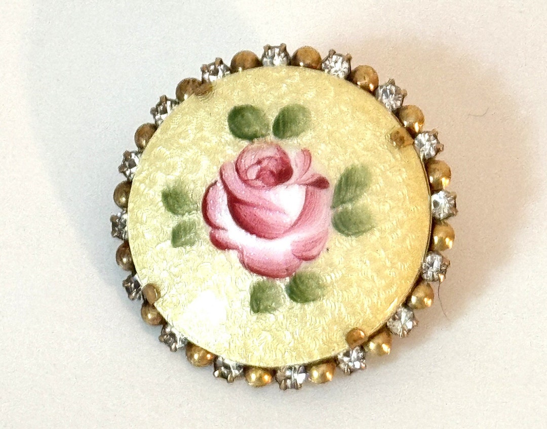 Vintage Rose Enamel Brooch - Etsy