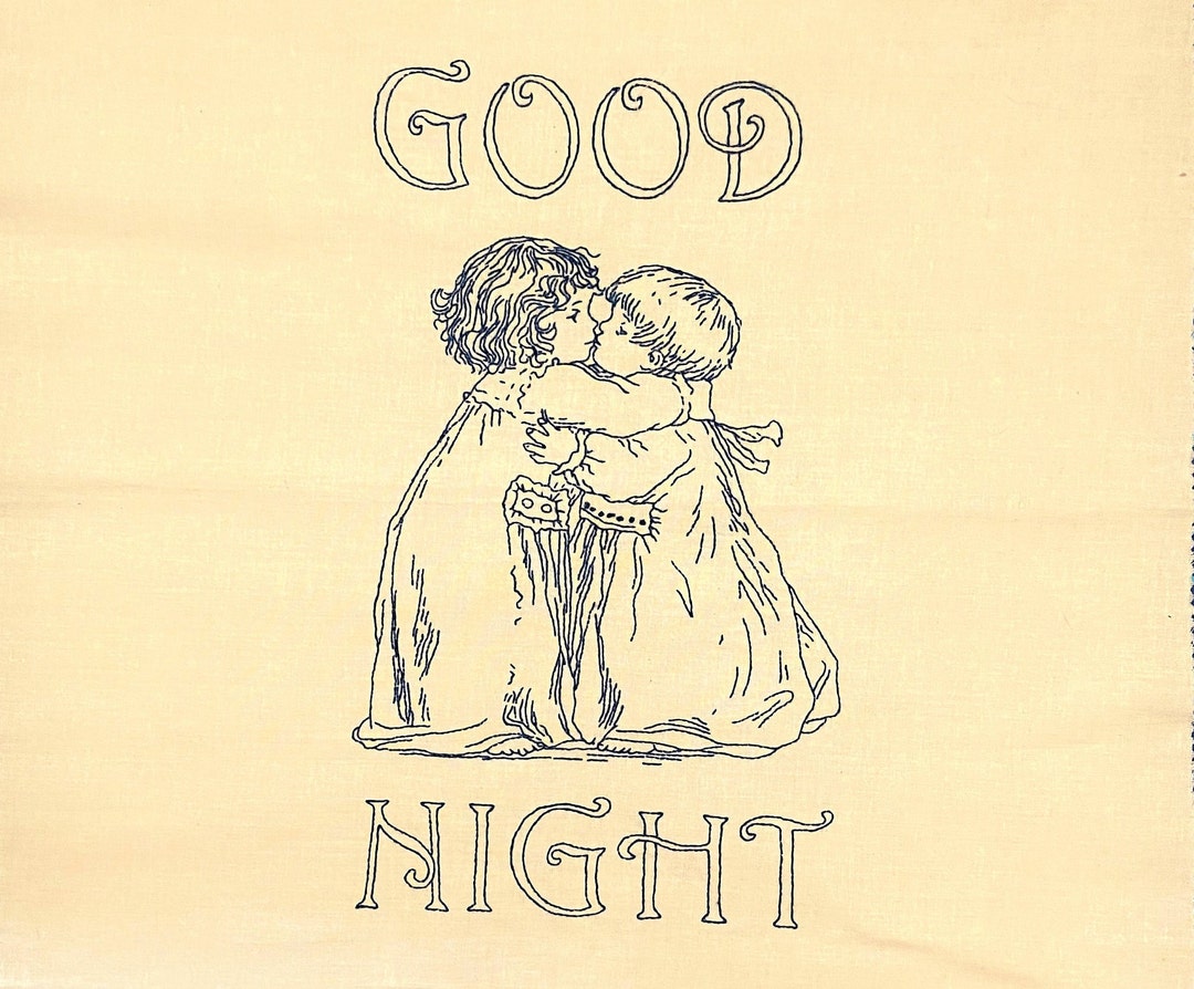 Vintage good Night Blue Embroidery for Pillow - Etsy