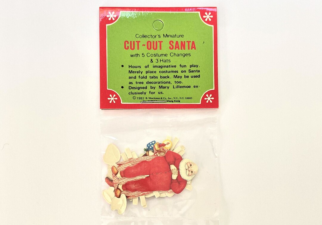 Miniature Cut-out Santa: NOS in Package With 5 Costumes, 3 Hats, 1982 B ...