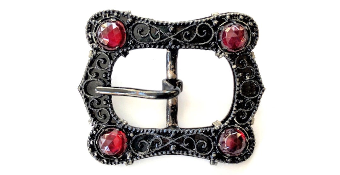 Vintage Black Buckle With Red Faceted Accents - Etsy