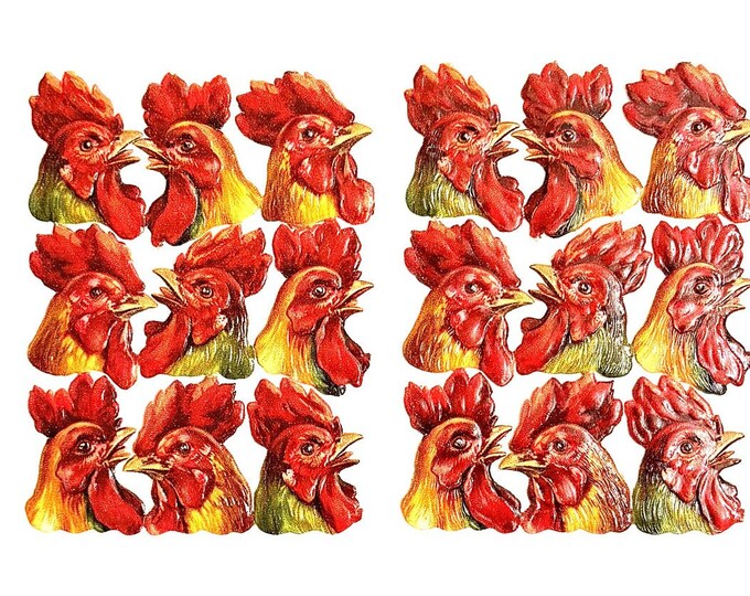 18 Paper Die Cut Rooster Heads: Vintage - Etsy